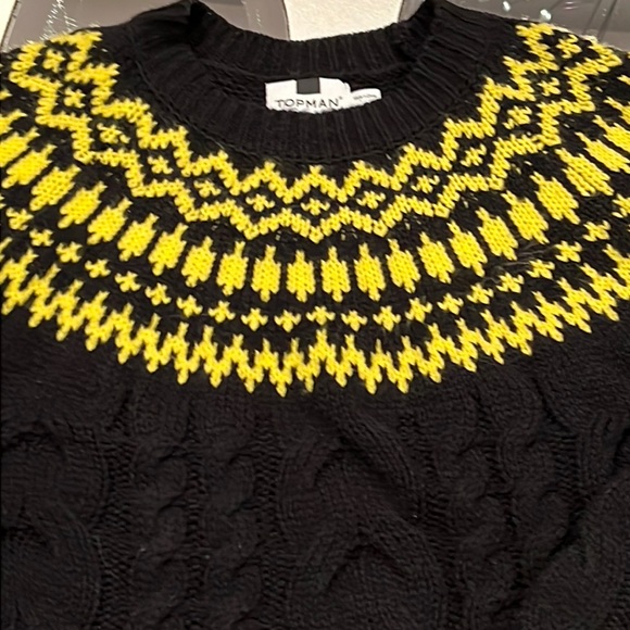 Topman | Sweaters | Vintage Topman Medium Acrylic Black Yellow Cable ...